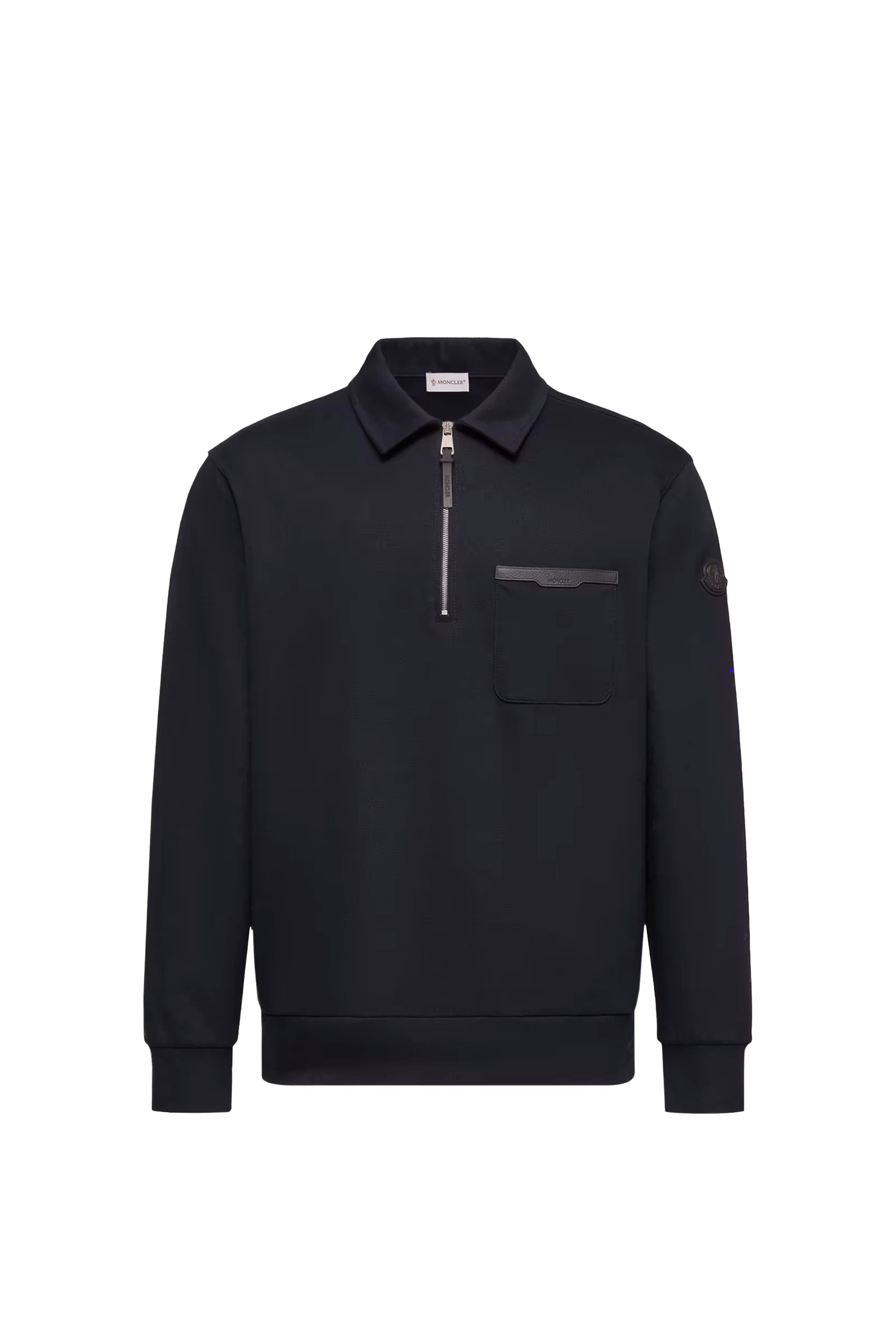 Moncler - Sweatshirt leather logo cotton blend half-zip dark blue | NK