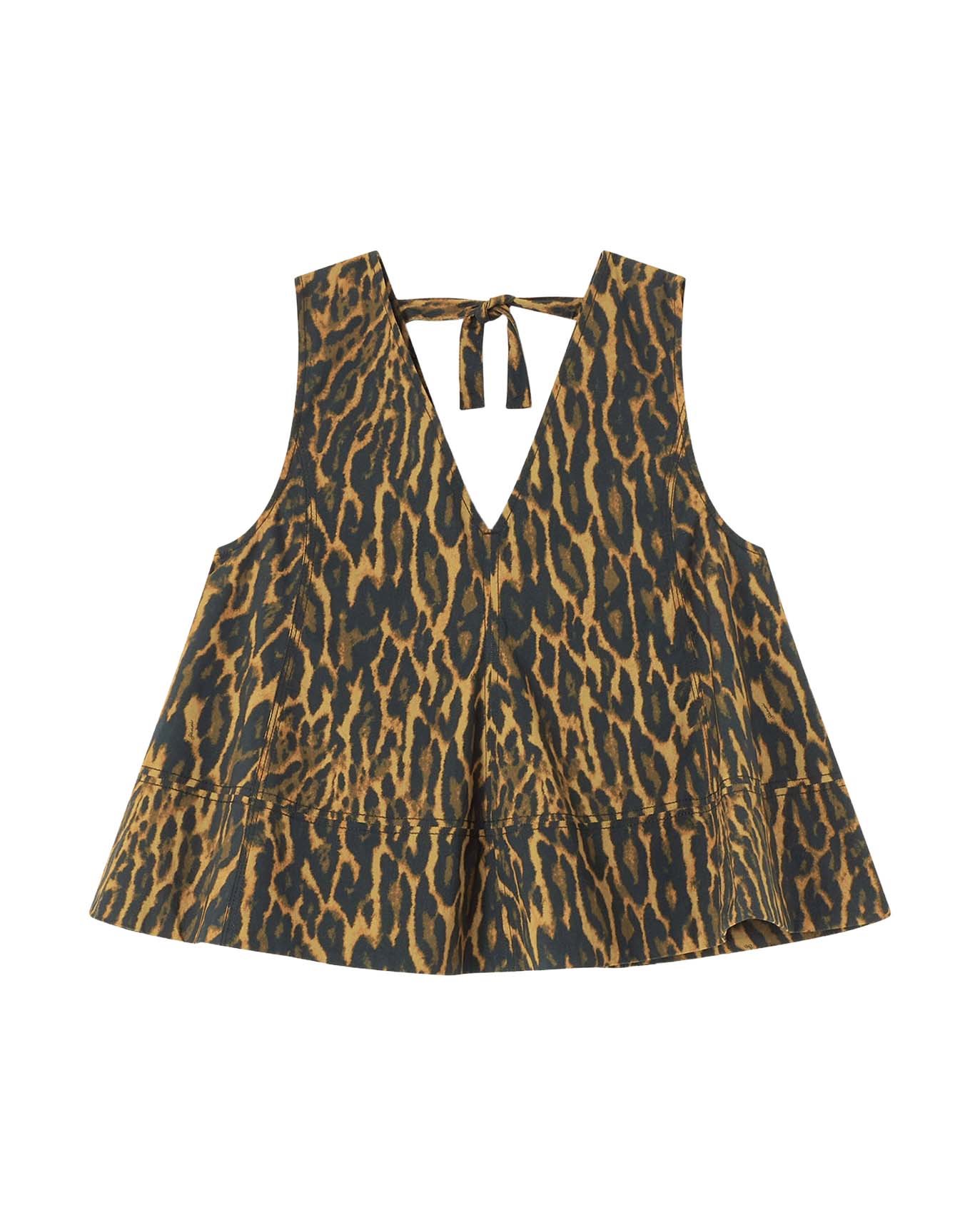 Ganni - Topp leo stretch cotton a line khaki | NK